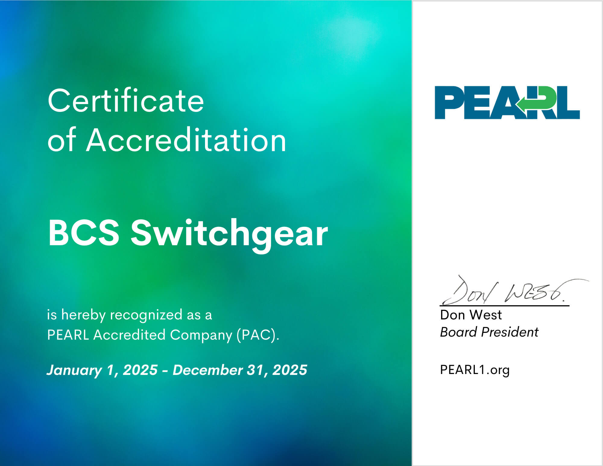 BCS Switchgear Certificate of Accreditation - Professional Electrical ...