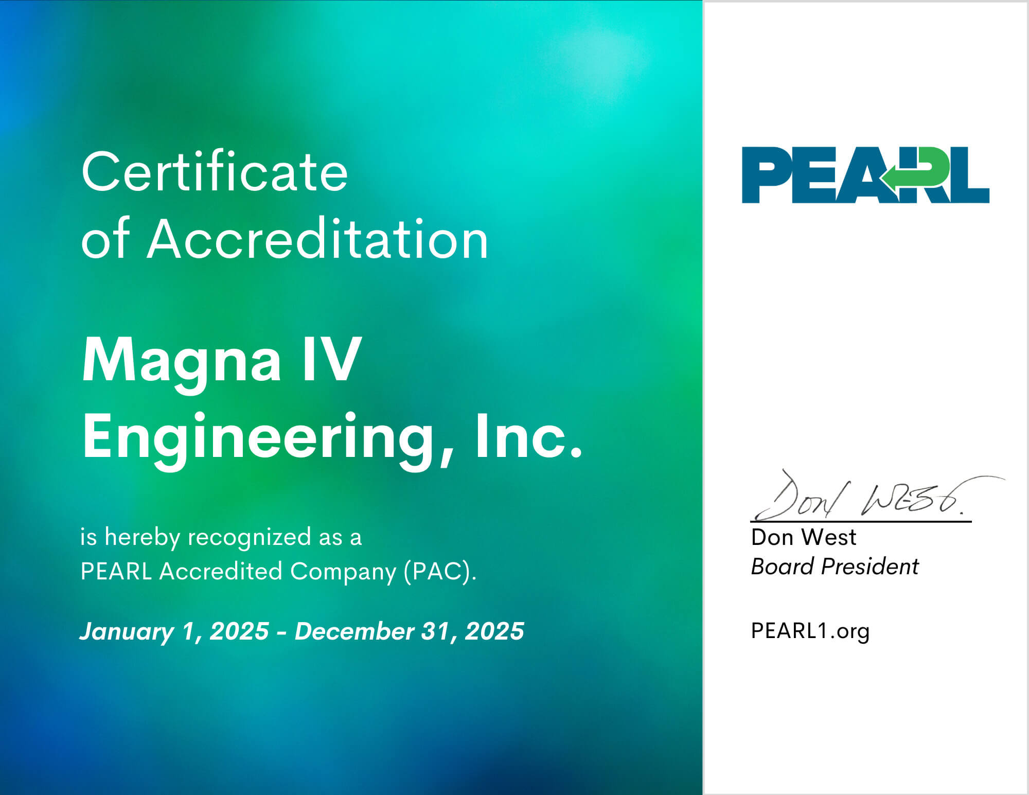 Magna IV Engineering, Inc. Certificate of Accreditation - Professional ...