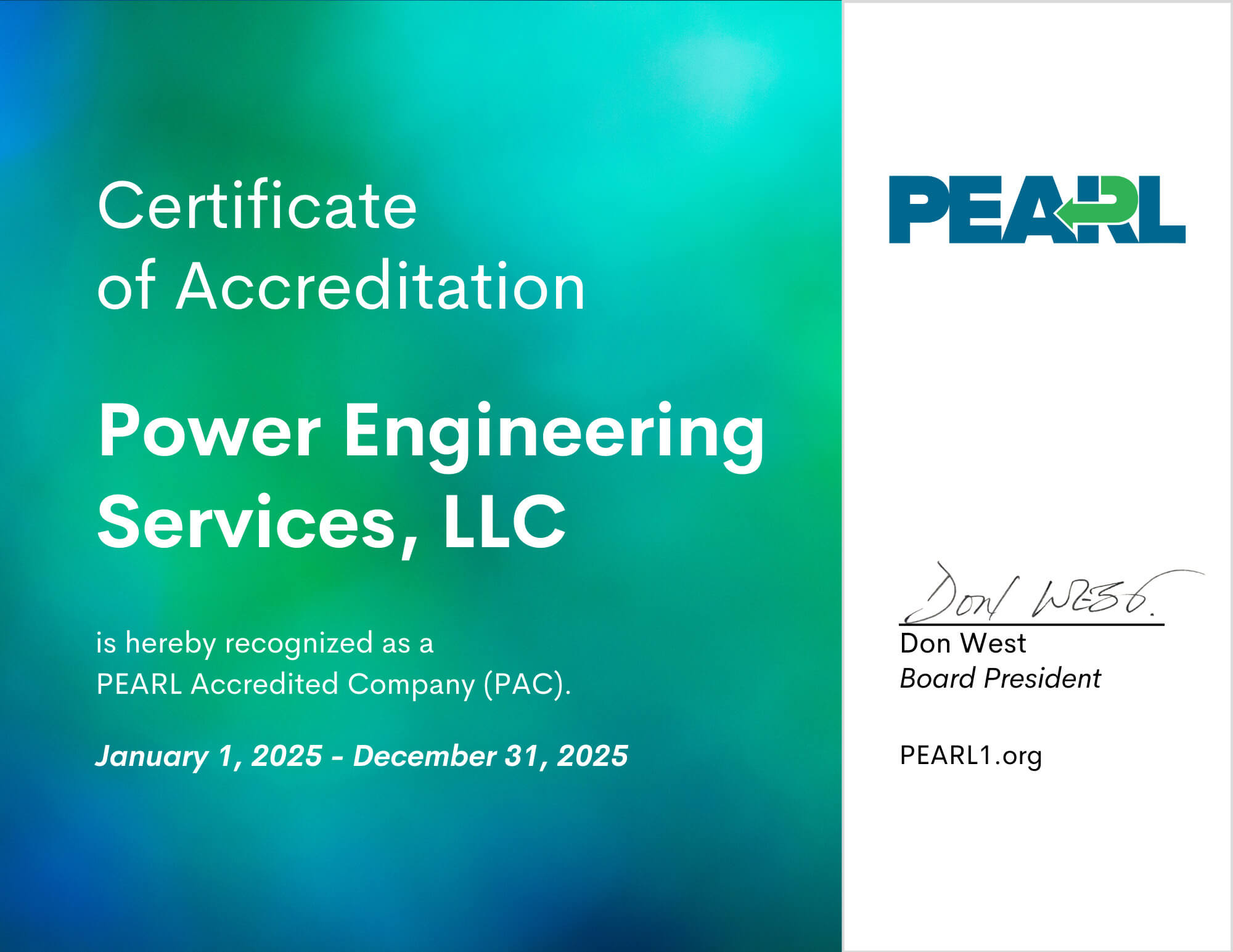 Power Engineering Services, LLC Certificate of Accreditation ...